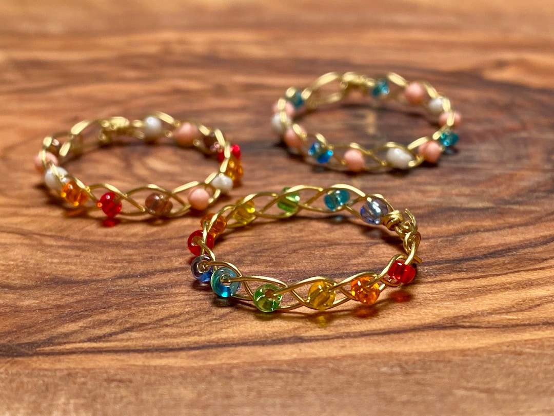 LGBTQ Pride Wire Wrapped Rings - Beaded Rings - Stackable Rings - Wire ...