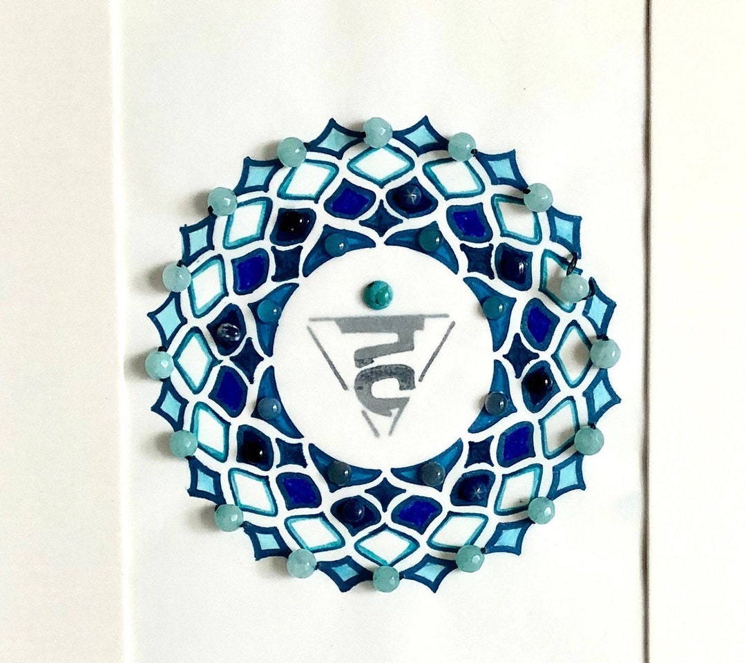 Crystal Mandala | Crystal Grid | Throat Chakra Grid | - Etsy