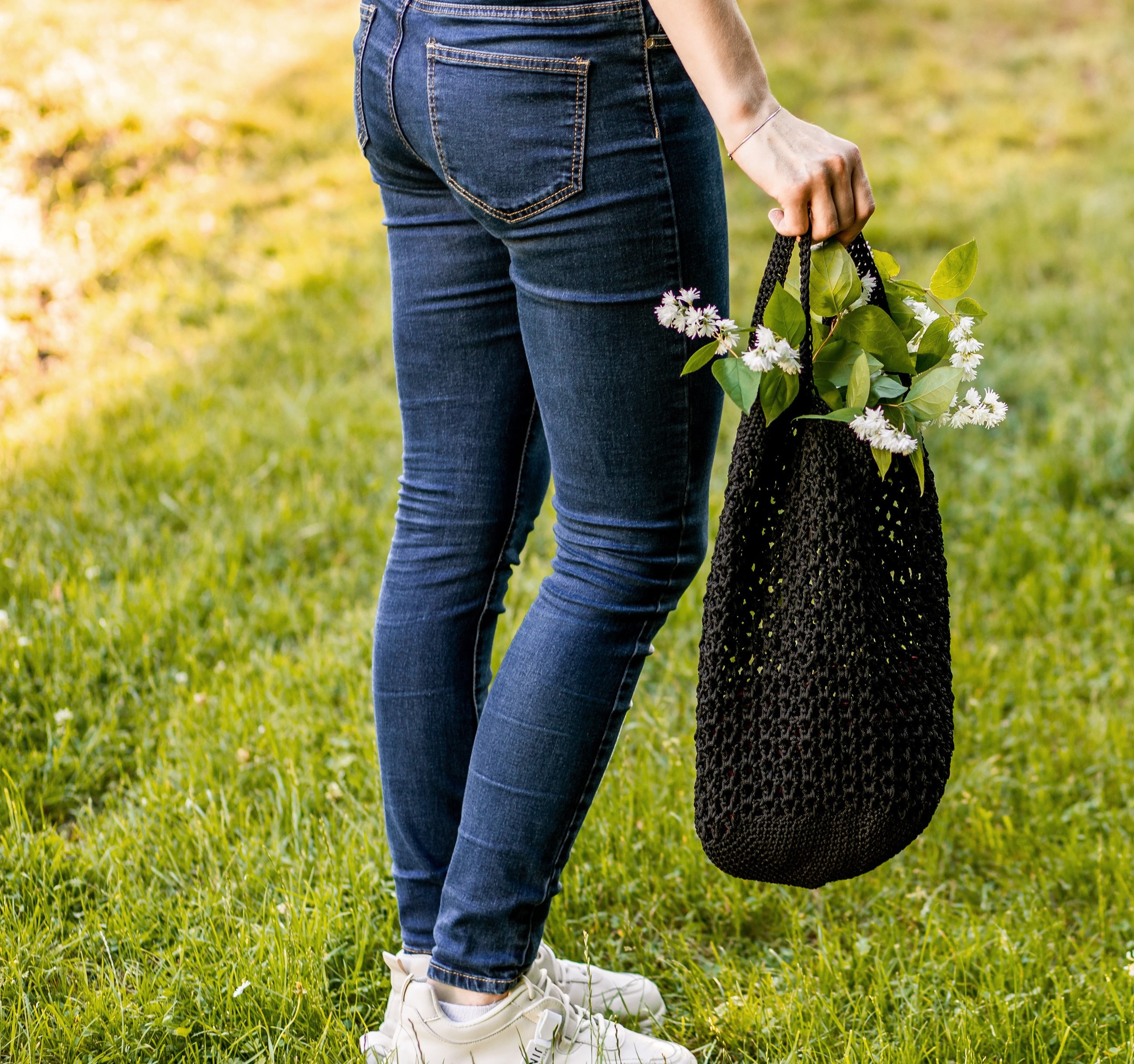 Sac de marché en crochet à cordes noires - Etsy France