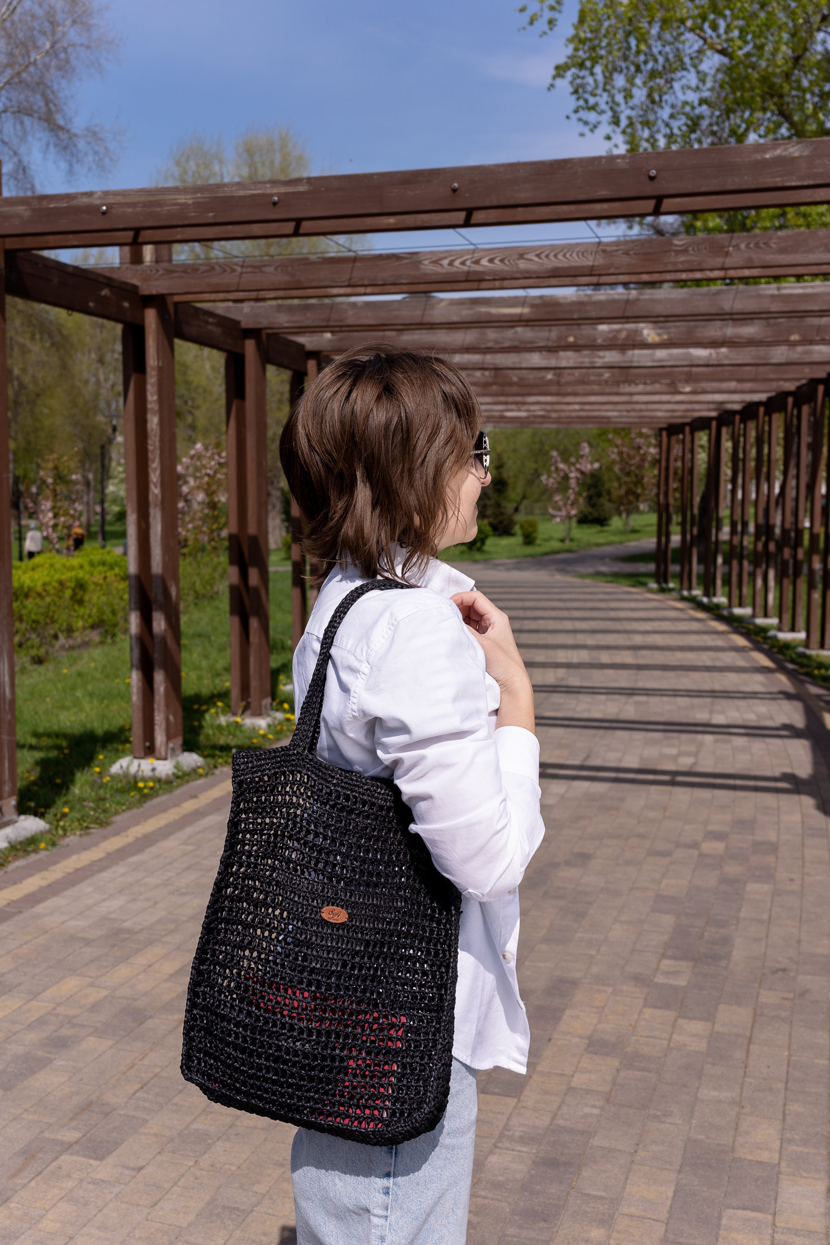 Crochet Raffia Shoulder Bag Black Raffia Bag - Etsy