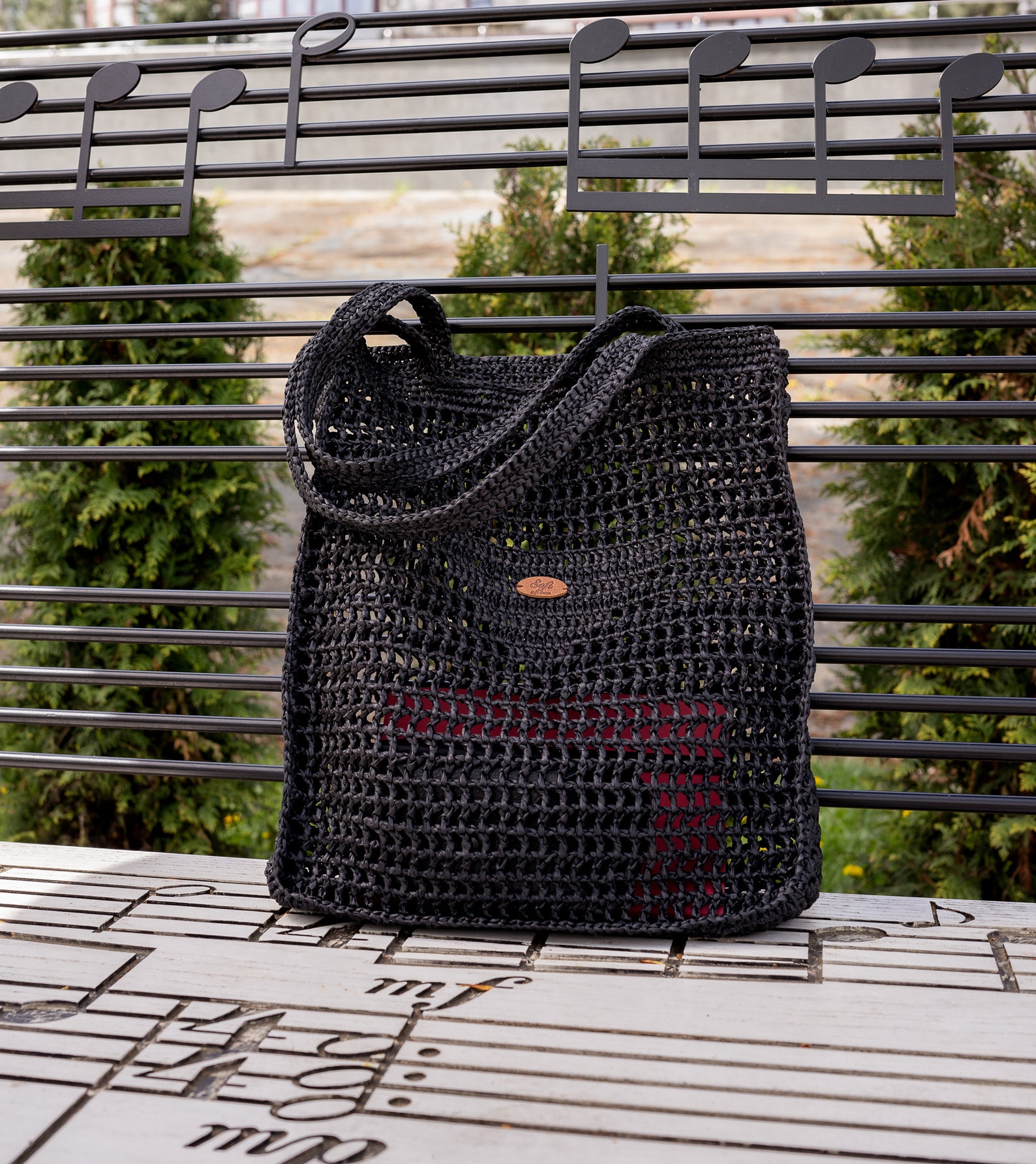 Crochet Raffia Shoulder Bag Black Raffia Bag - Etsy