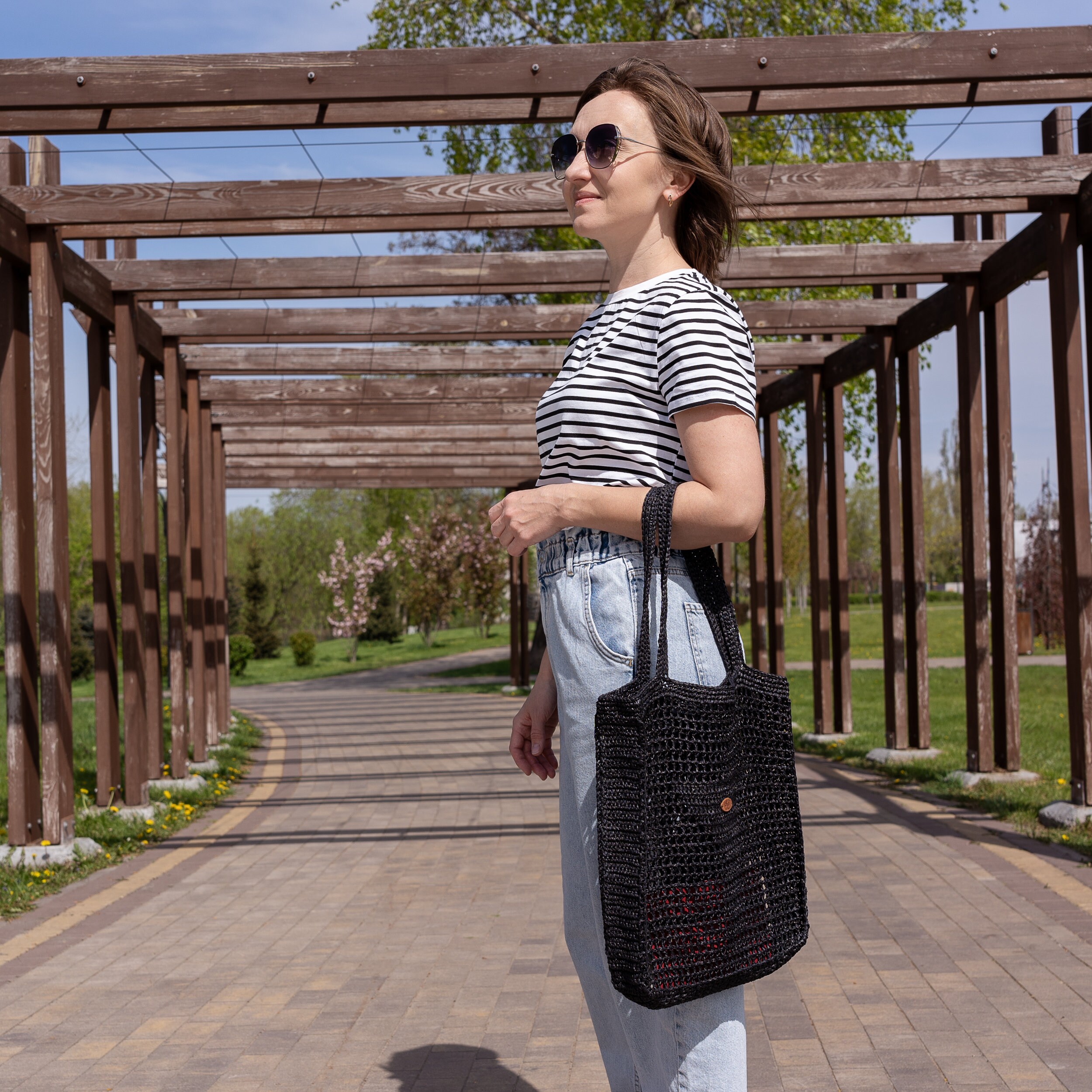 Crochet Raffia Shoulder Bag Black Raffia Bag - Etsy
