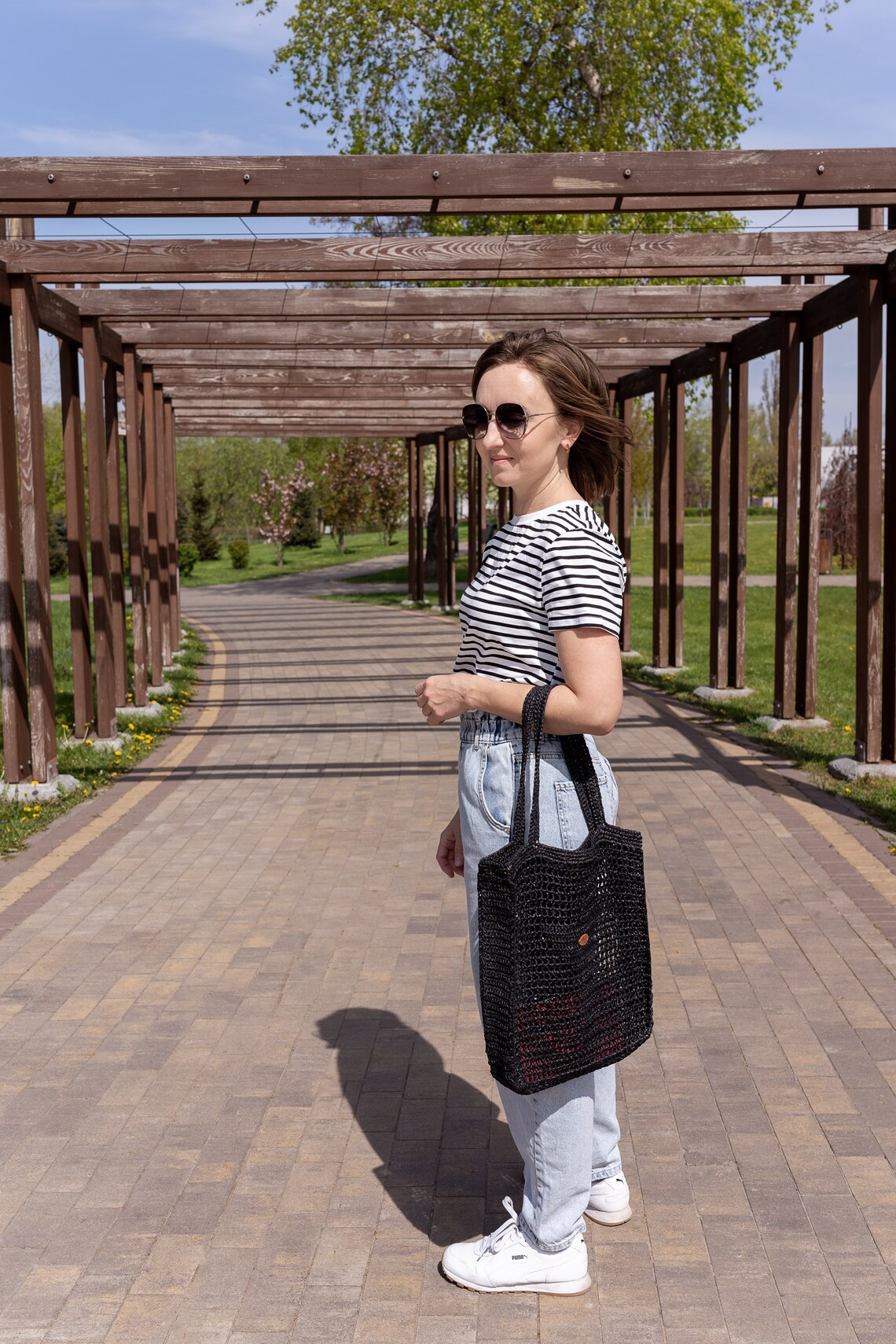 Crochet Raffia Shoulder Bag Black Raffia Bag - Etsy