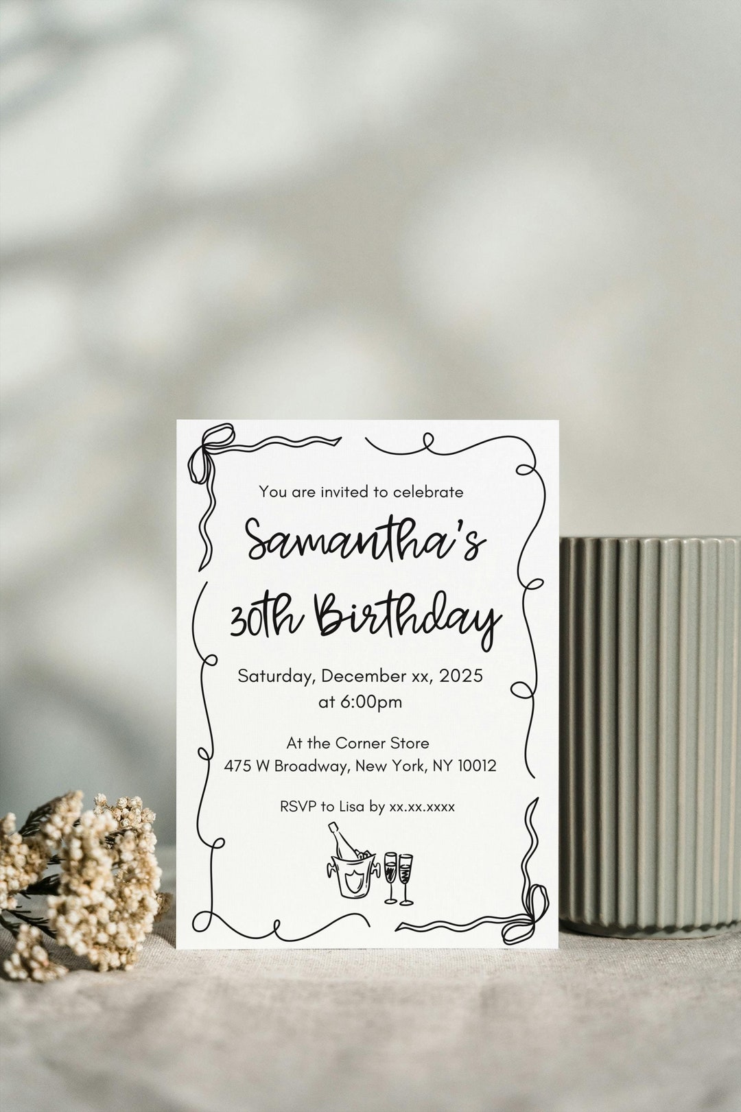 Trendy Birthday Invitation | Editable Canva Template With Doodles ...