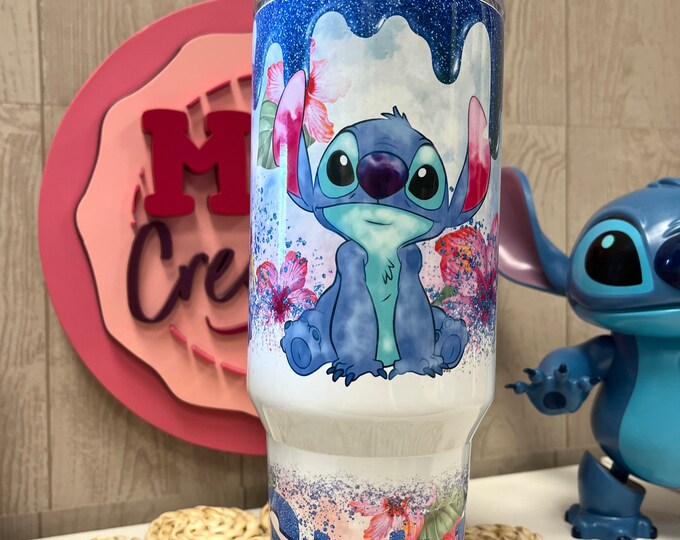 Stitch Blue Drip 40oz Tumbler Stitch Glitter 40oz Tumbler - Etsy
