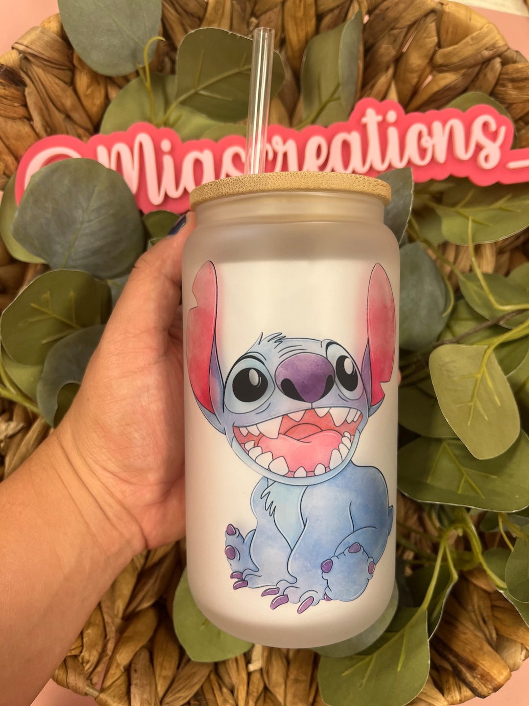 Stitch Frosted Glass Can, Custom Glass Can, Stitch Can - Etsy