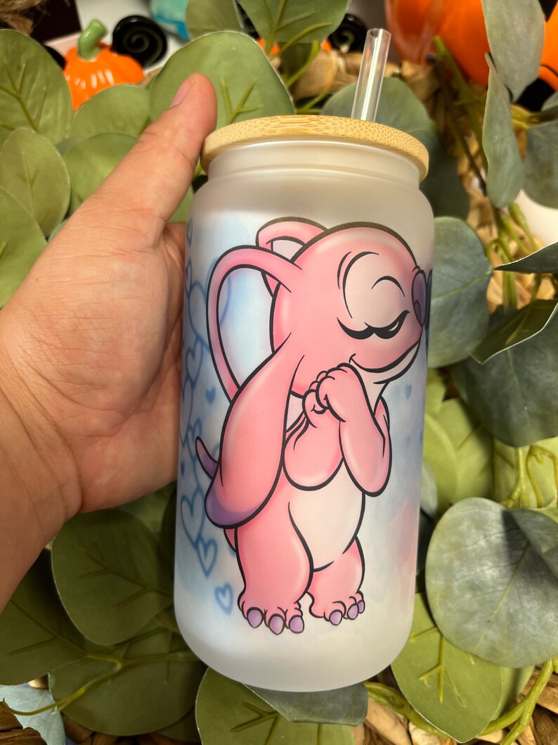 Stitch and Angel Frosted Glass Can Custom Glass Can Stitch - Etsy