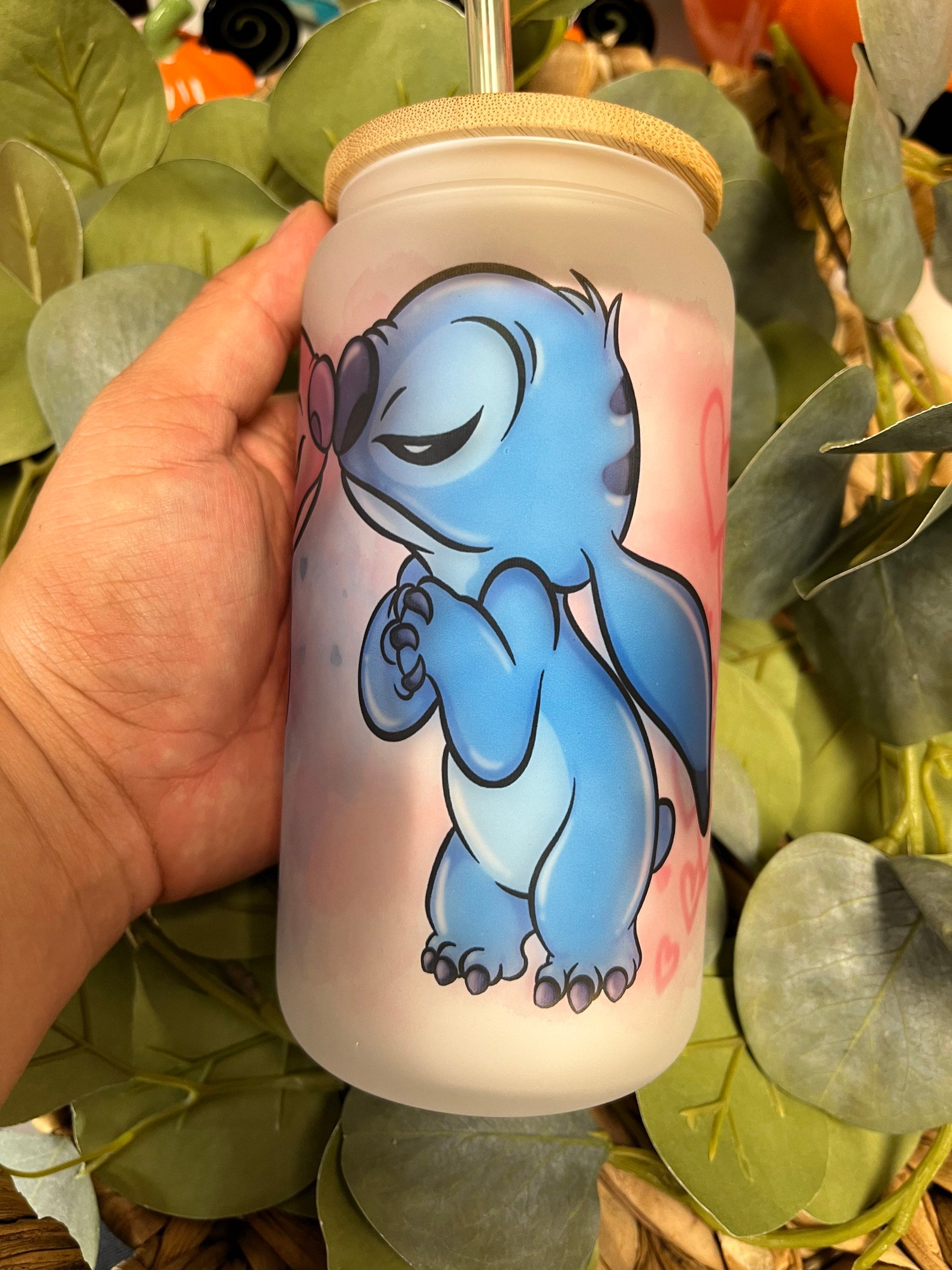 Stitch and Angel Frosted Glass Can Custom Glass Can Stitch - Etsy