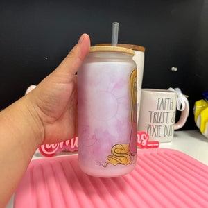 Rapunzel Frosted Glass Can, Princess Glass Can, Custom Glass Can - Etsy