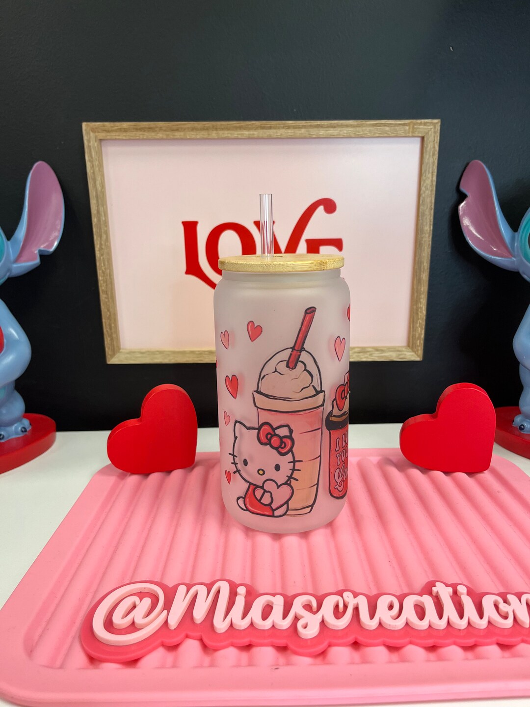 Hello Kitty Frosted Glass Can, Custom Glass Can, Valentines Glass Can ...