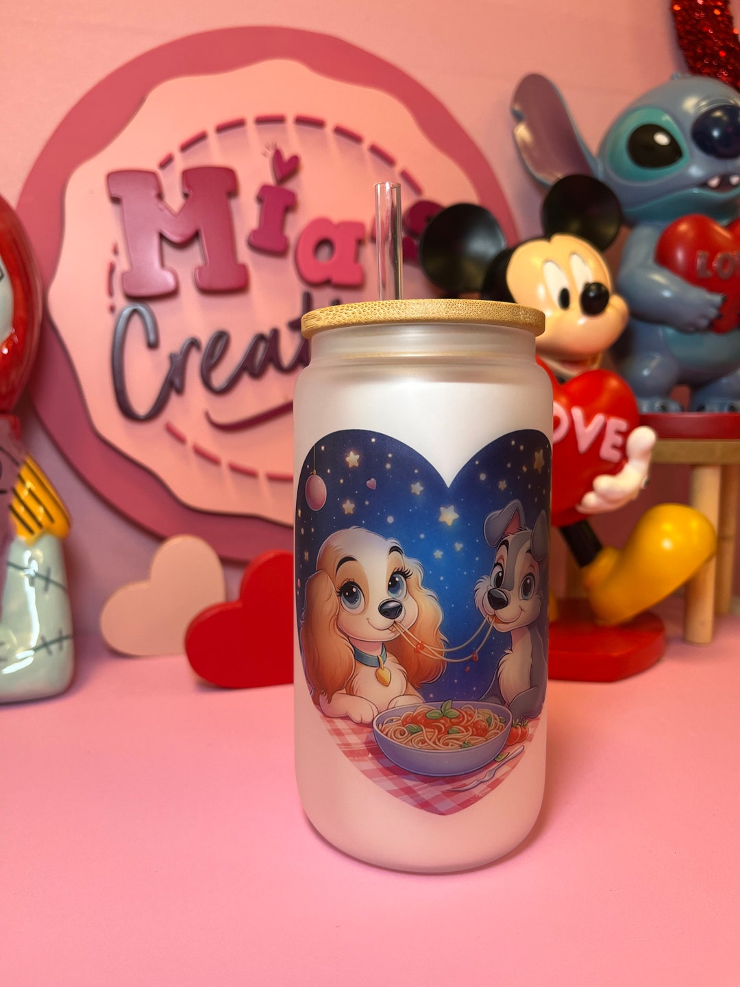 Lady and the Tramp Custom Glass Can, Lady and the Tramp Glass Can - Etsy