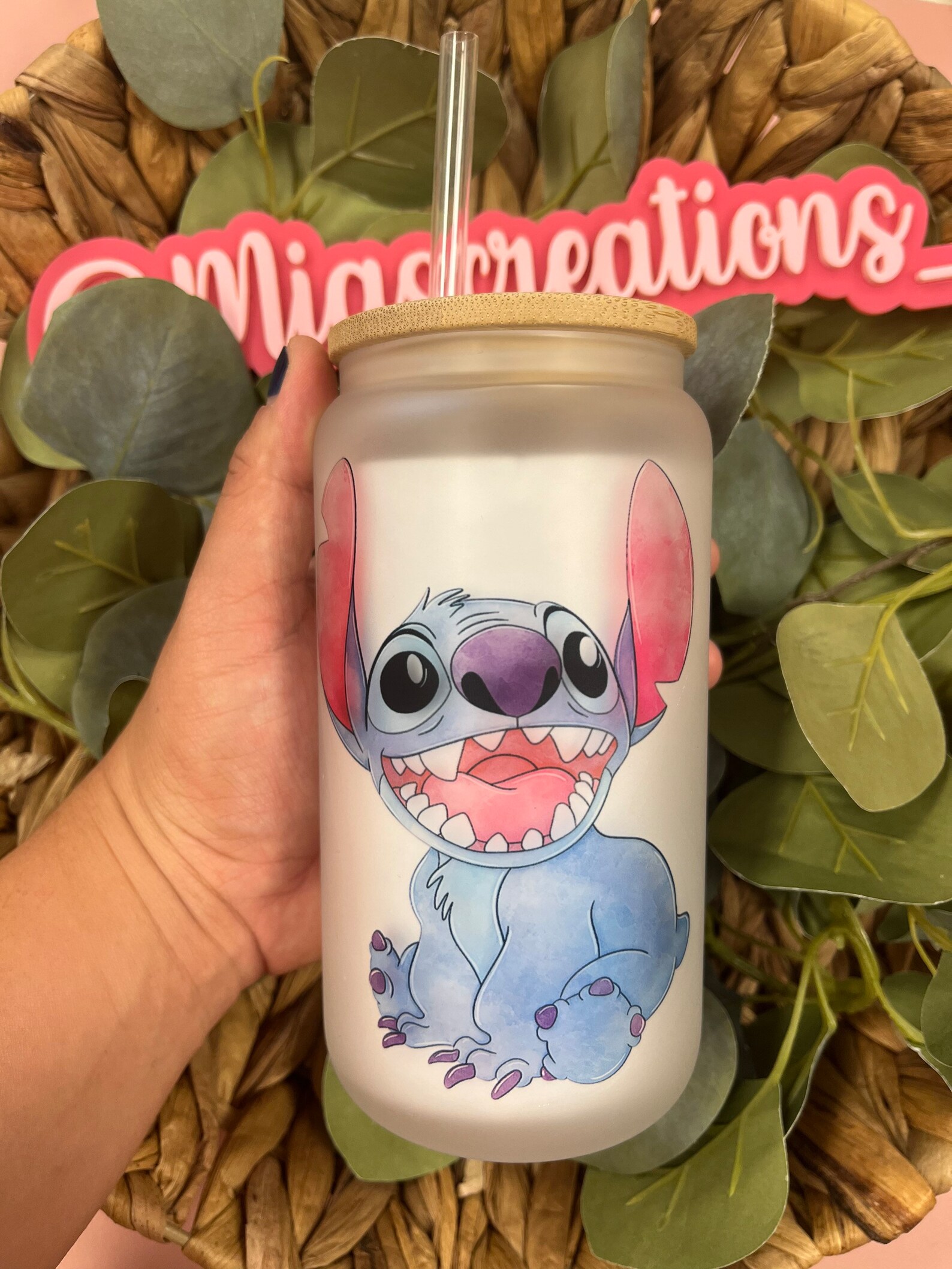 Stitch Frosted Glass Can Custom Glass Can Stitch Can - Etsy