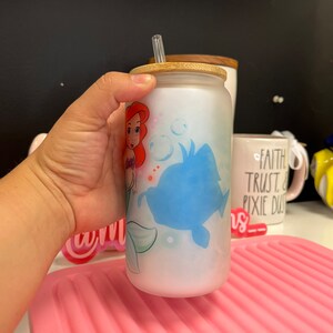 Ariel Frosted Glass Can, Princess Ariel Glass Can, Little Mermaid Glass ...