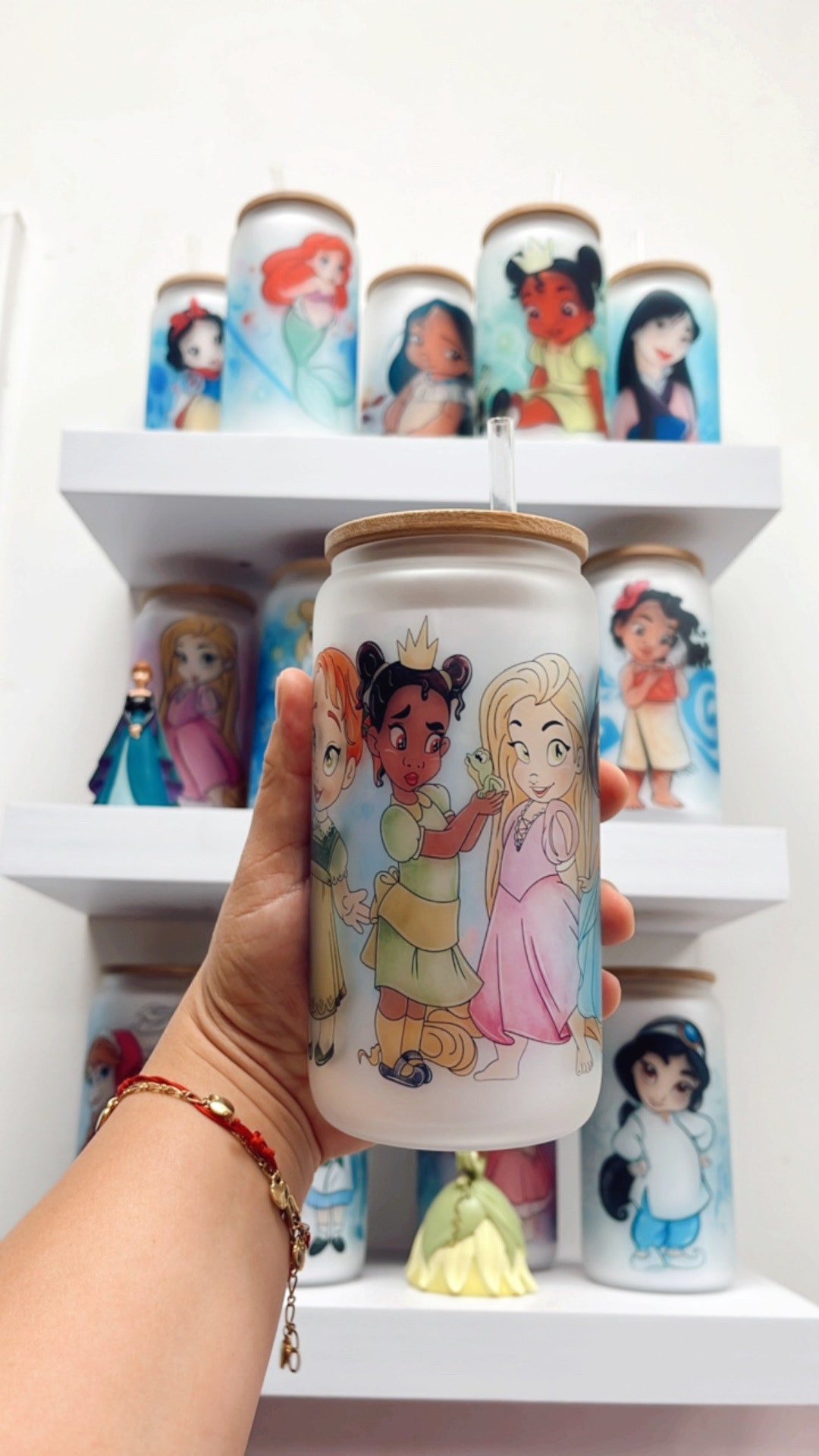 Princesses Frosted Glass Can, Custom Frosted Glass Can, Princesses ...
