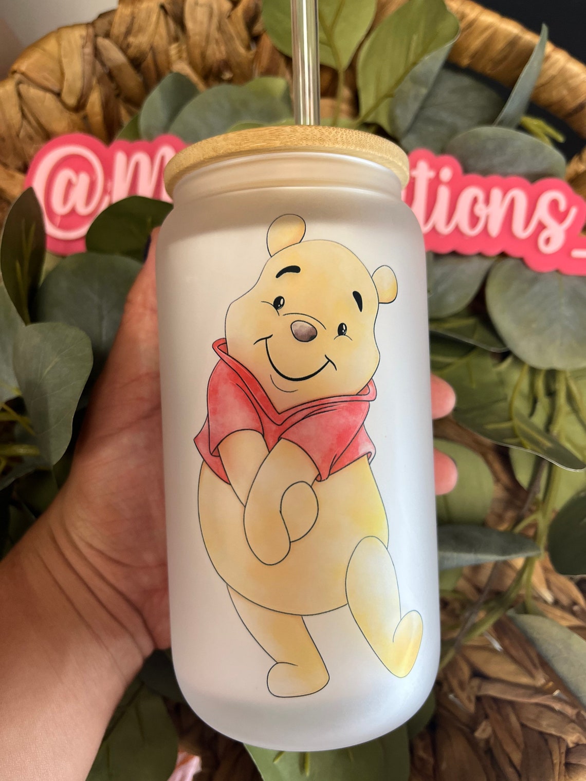 Winnie the Pooh Frosted Glass Can Custom Glass Can Winnie - Etsy