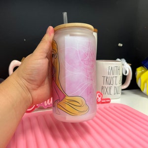 Rapunzel Frosted Glass Can, Princess Glass Can, Custom Glass Can - Etsy