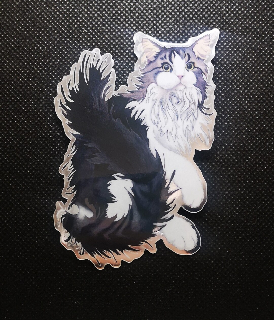 Griffon the Grey Tabby Cat, Sticker, Vinyl Die-cut, Chrome Mirror ...