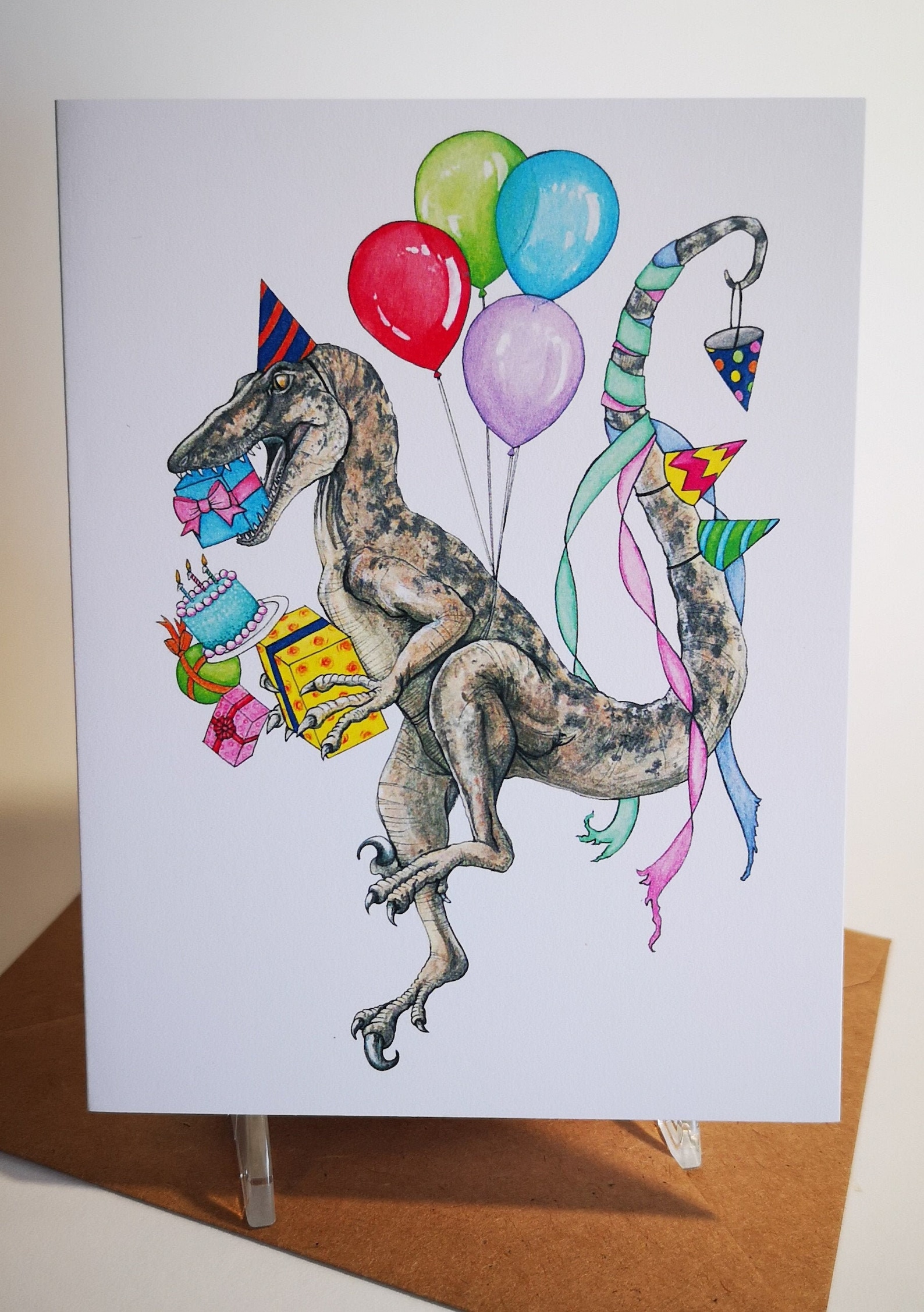 Birthday Card Velociraptor Dinosaur Party Greeting Card | Etsy