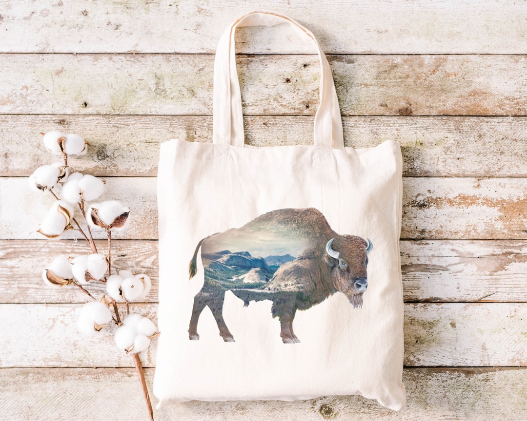 Double Exposure Buffalo Tote Bag * Buffalo Canvas Tote * Animal Graphic ...