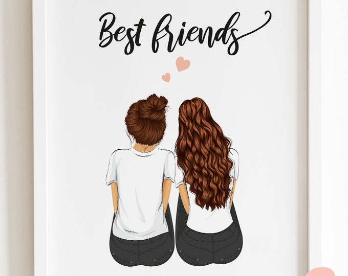 Custom Best Friends Portrait, Personalized Gift, Best Friend Birthday ...