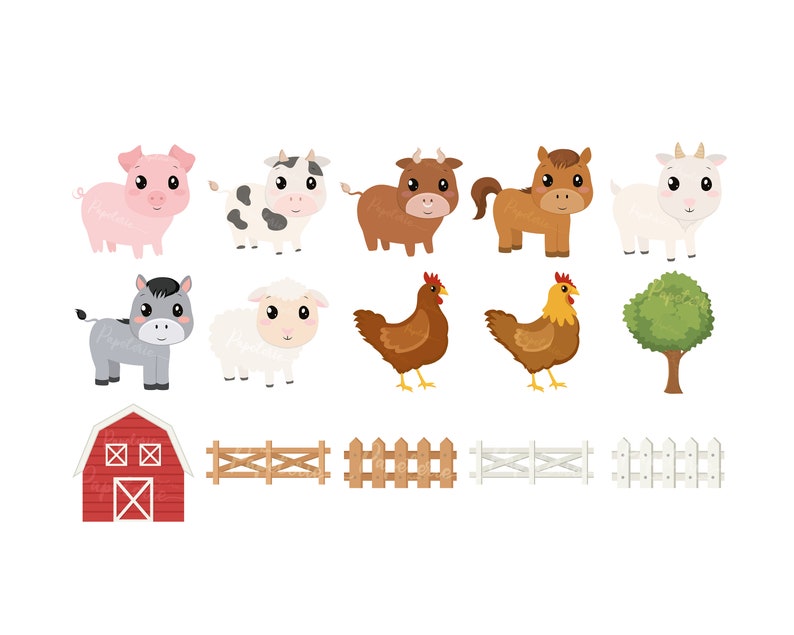 Cute Farm Animals Clipart Animals SVG Animals PNG Farm - Etsy