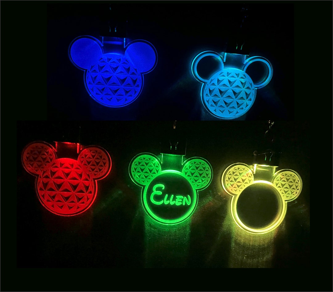 Mickey Mouse Ears Epcot Inspired Custom Engraved LED Keychain/lanyard ...