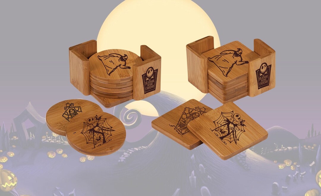 Nightmare Before Christmas Jack Skellington Engraved Bamboo Coaster Set ...