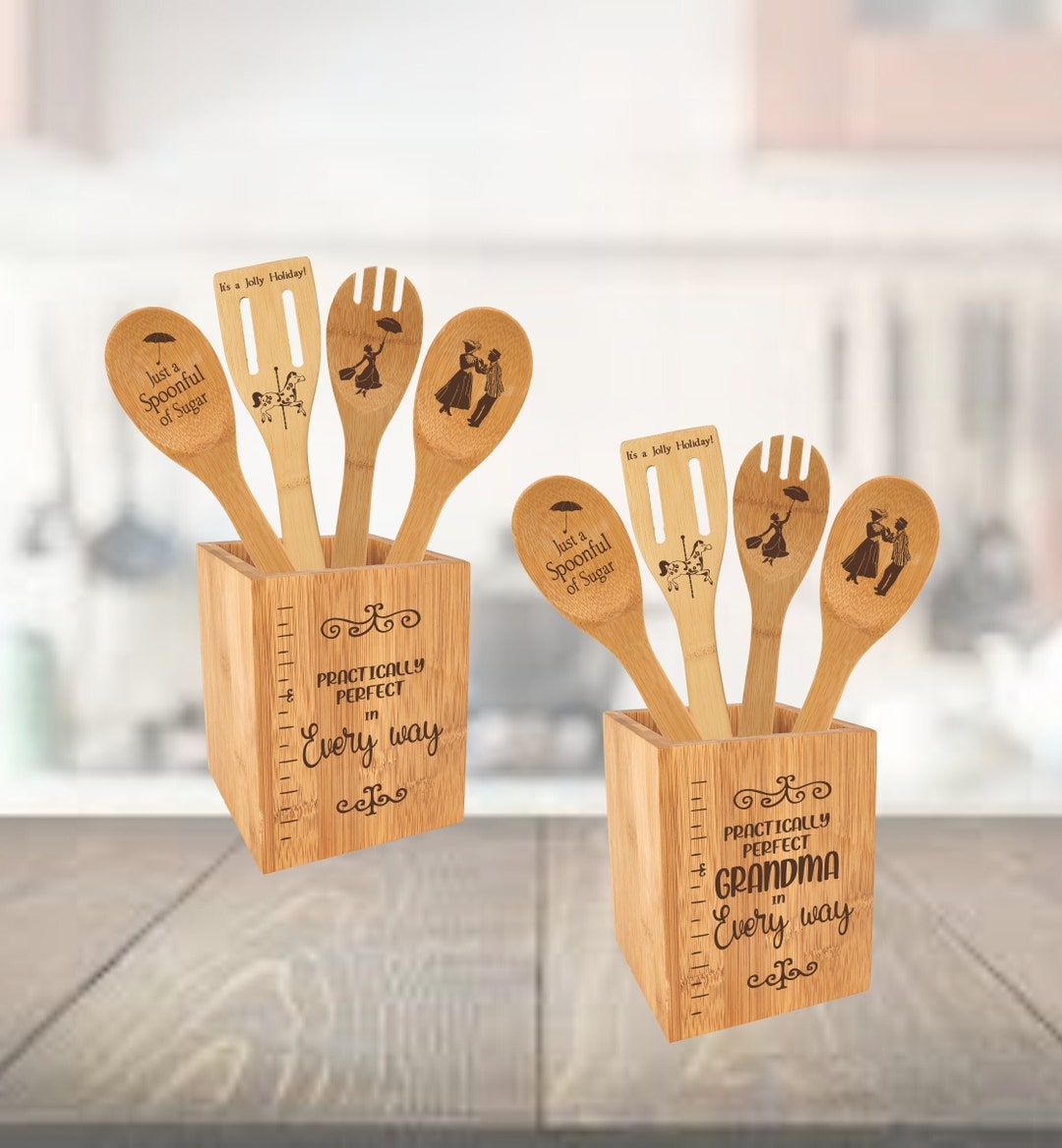 Mary Poppins Spoonful of Sugar Engraved Bamboo Utensil Set - NEW ...