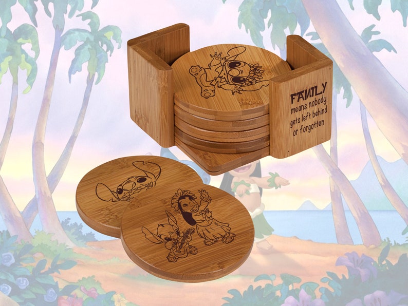 Lilo and Stitch Inspired Engraved Bamboo Coaster Set of 6 With Holder ...