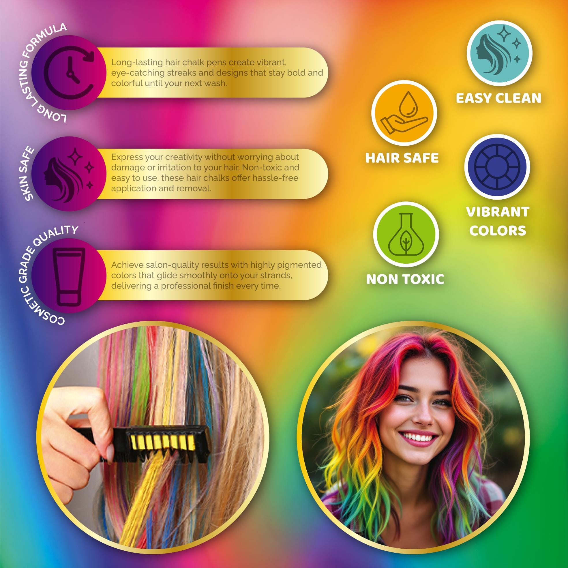 12 PCS Ultra Hair Chalk Comb, Temporary Bright Hair Color for Girls ...