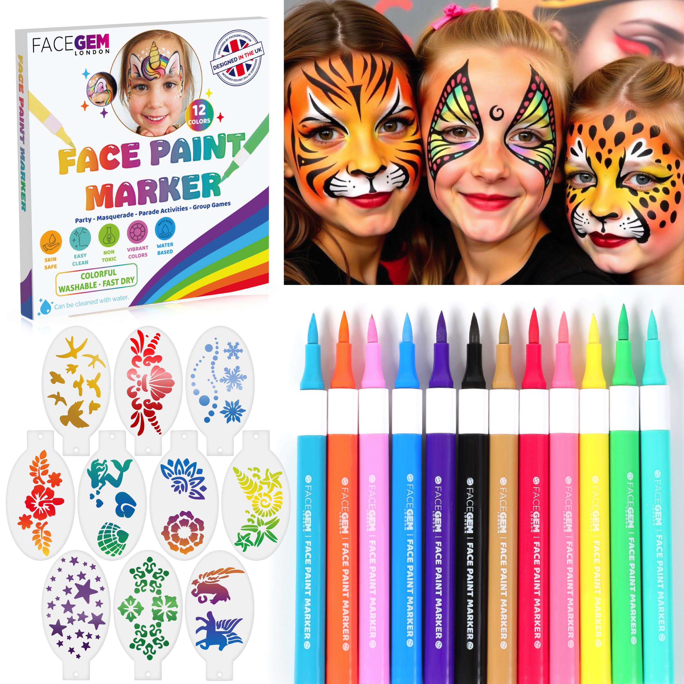 12 Colour Face Paint – Water-based – MESS FREE Face Painting Kit With ...