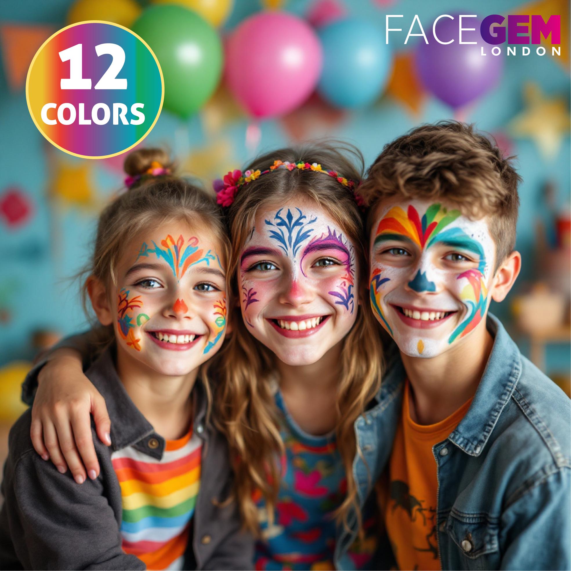 12 Colour Face Paint – Water-based – MESS FREE Face Painting Kit With ...