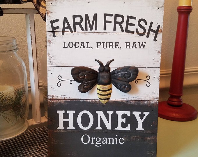 Farmhouse 3D Wood Sign Honey Bee Metal Bee Handpainted Local | Etsy