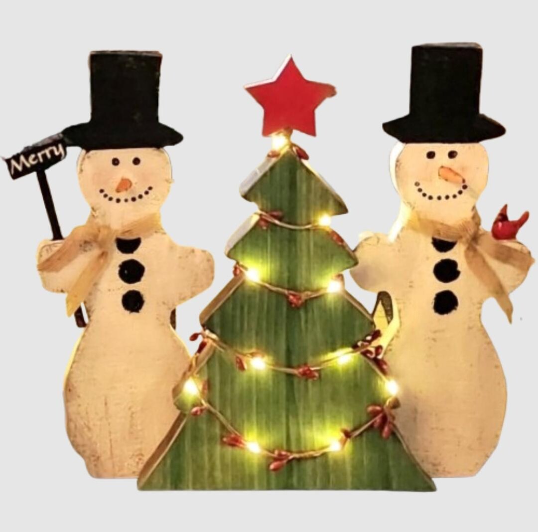 Light up Christmas Decor Wood Snowman and Tree Mantel Tabletop Decor - Etsy