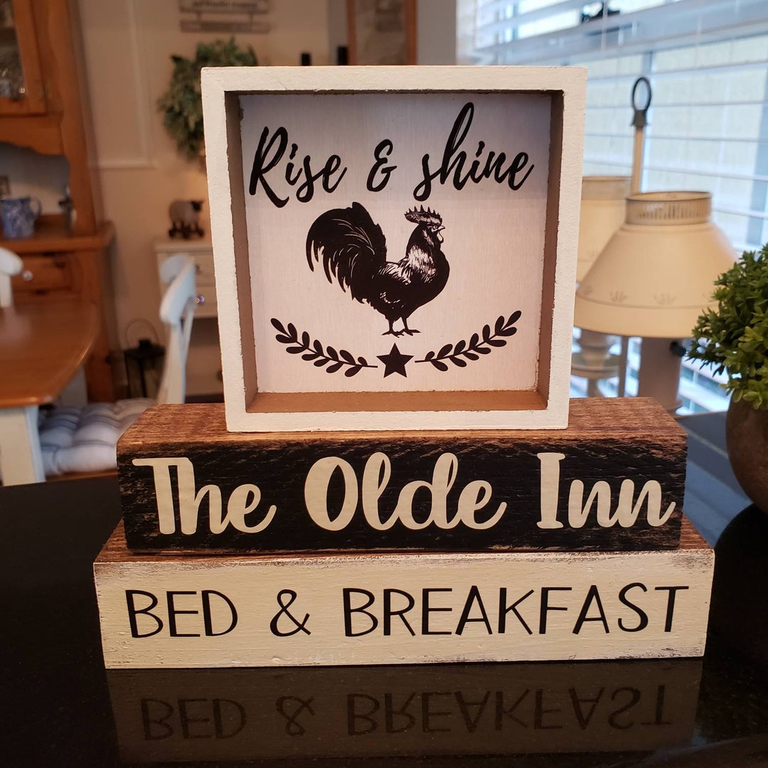 Farmhouse Wood Blocks Shelf Sitter Sign Rise & Shine Bed and Breakfast ...
