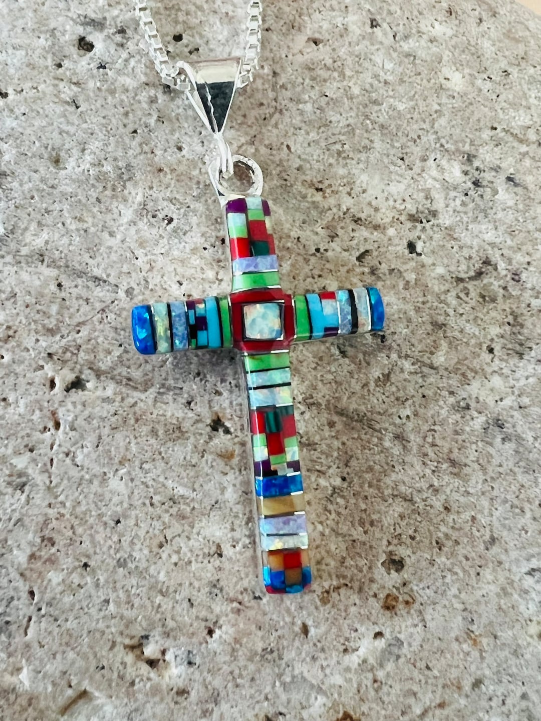 Cross/inlay/multi Color Cross/cross Inlay /multi Color Inlay Pendant ...