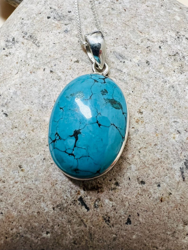 Genuine Kingman Turquoise /turquoise Pendant /sterling Silver Large ...