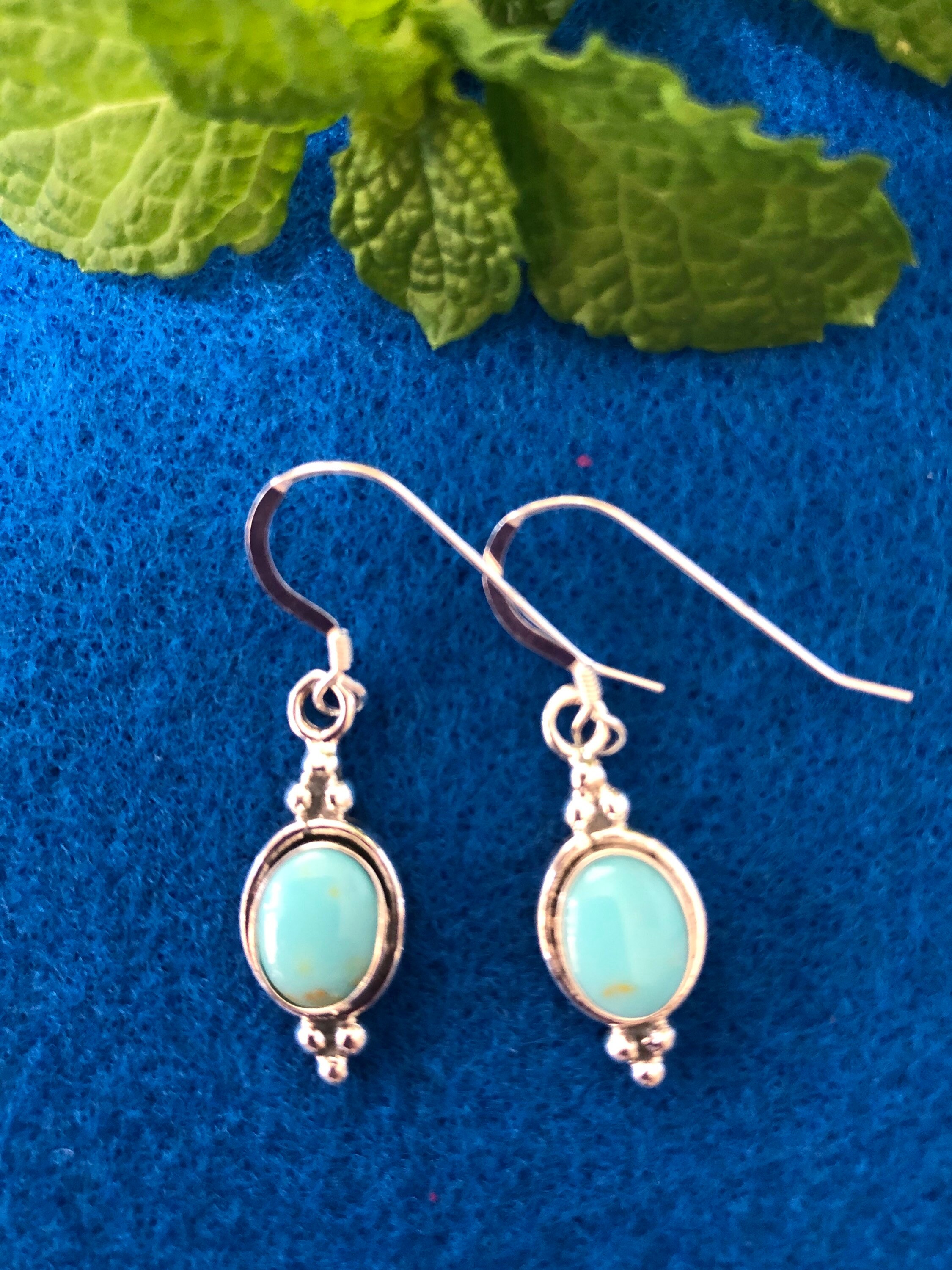 Blue Oval Earring/sterling Silver /blue Earrings/ Turquoise Jewelry/7x9 ...