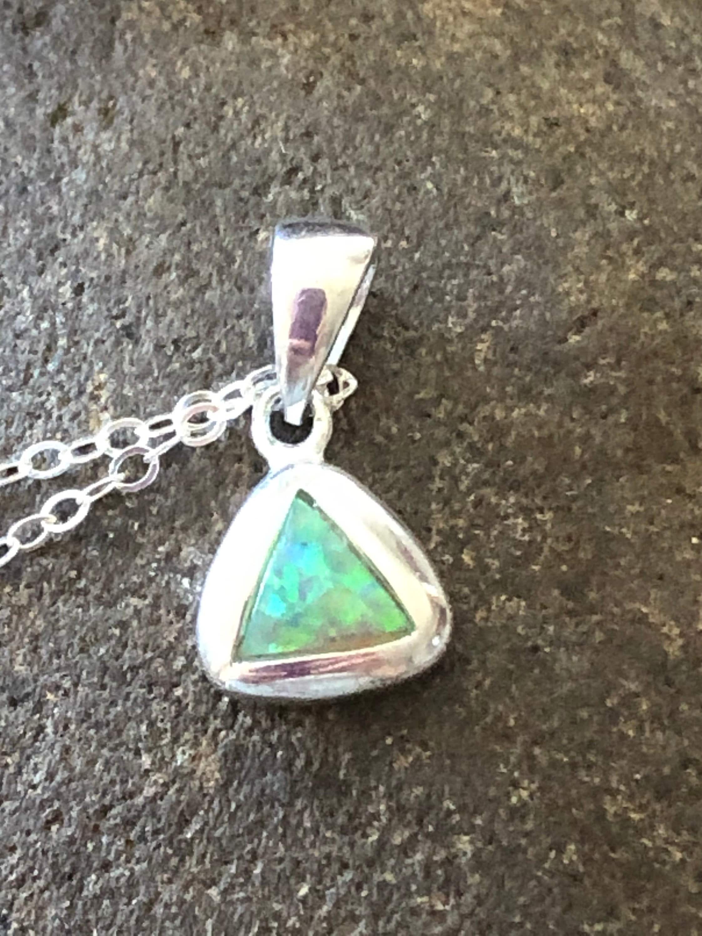 Tiny Triangle Green Opal Necklace/green Opal Necklace/sterling - Etsy