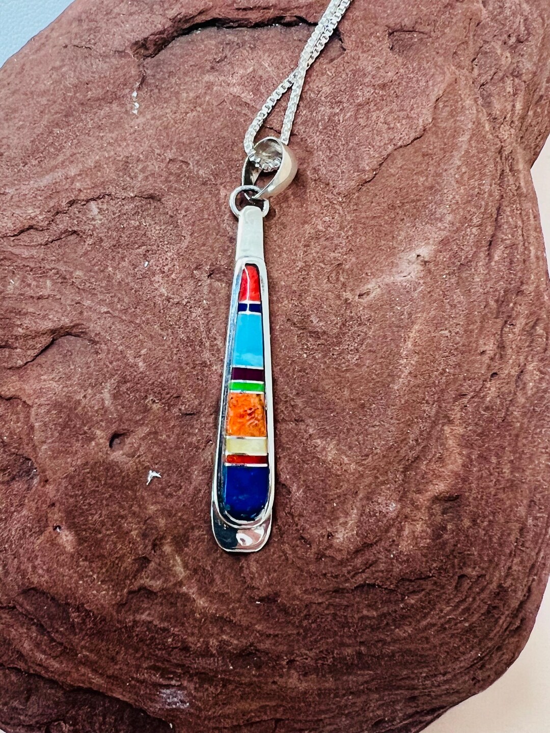 Colorful Inlay Pendant Necklaces/sterling Silver Southwestern Multi ...