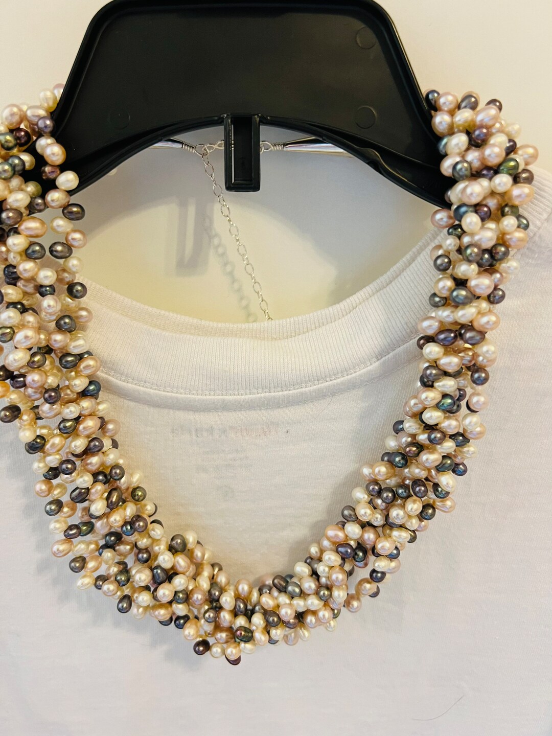 Pearl Necklace/ Multi Strand Pearl Necklace/sterling Silver Pearls ...