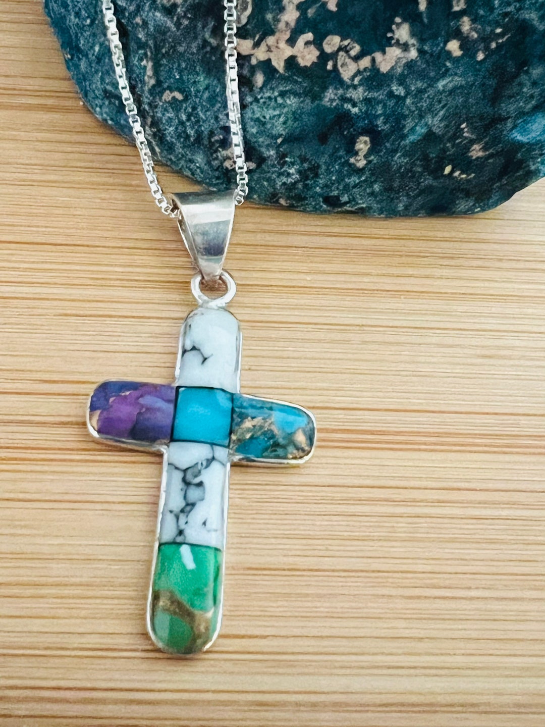 Southwestern Inlay Multi Cross Pendant Necklace/colorful Cross Inlay ...