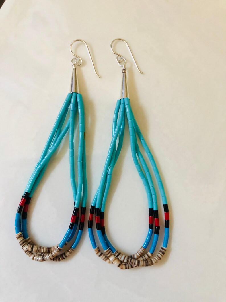 Turquoise Beaded Dangle Drop Earrings/turquoise Heishi - Etsy