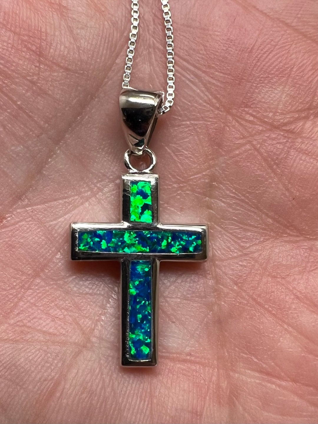 Southwestern Inlay Green Opal Cross Pendant Necklace/cross Inlay/925 ...