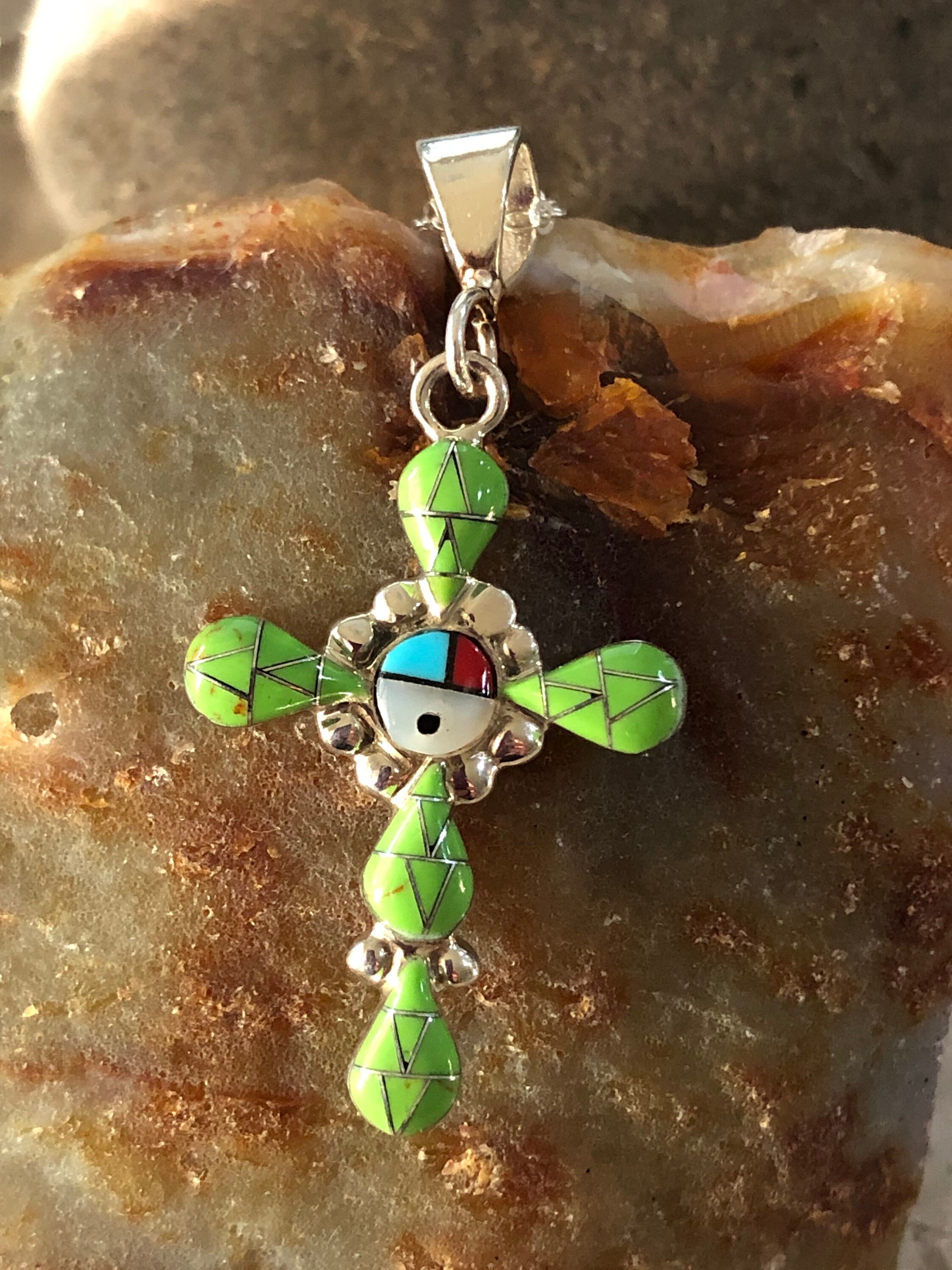 Cross Pendant Necklace/green Cross Pendant /sterling Silver/box Chain ...