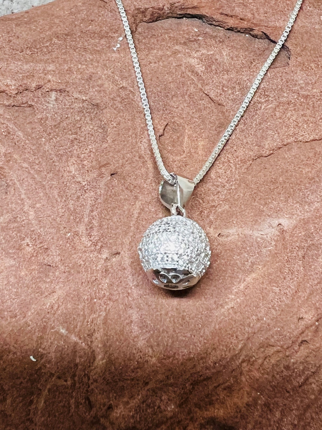 Beautiful Sterling Silver CZ Diamonds Ball Pendent/southwestern 10 Mm ...
