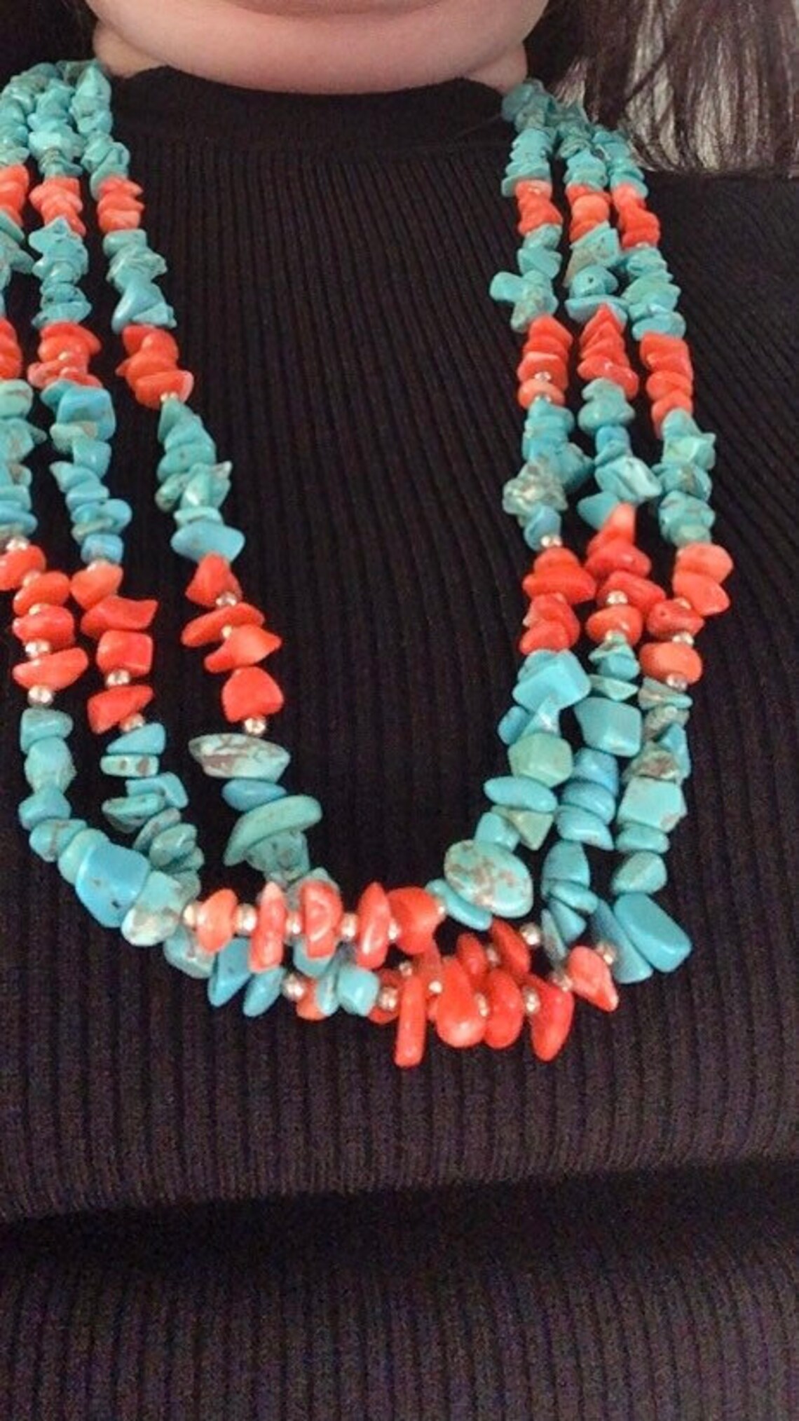 Turquoise necklace/Turquoise and coral nuggets necklaces/3 | Etsy