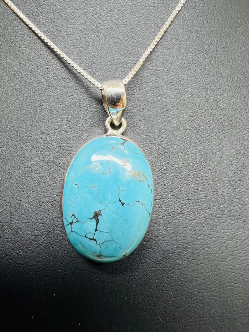 Genuine Kingman Turquoise /turquoise Pendant /sterling Silver Large ...