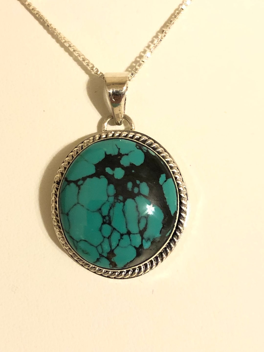 Genuine Turquoise Necklace/large Natural Kingman Turquoise Pendant With ...