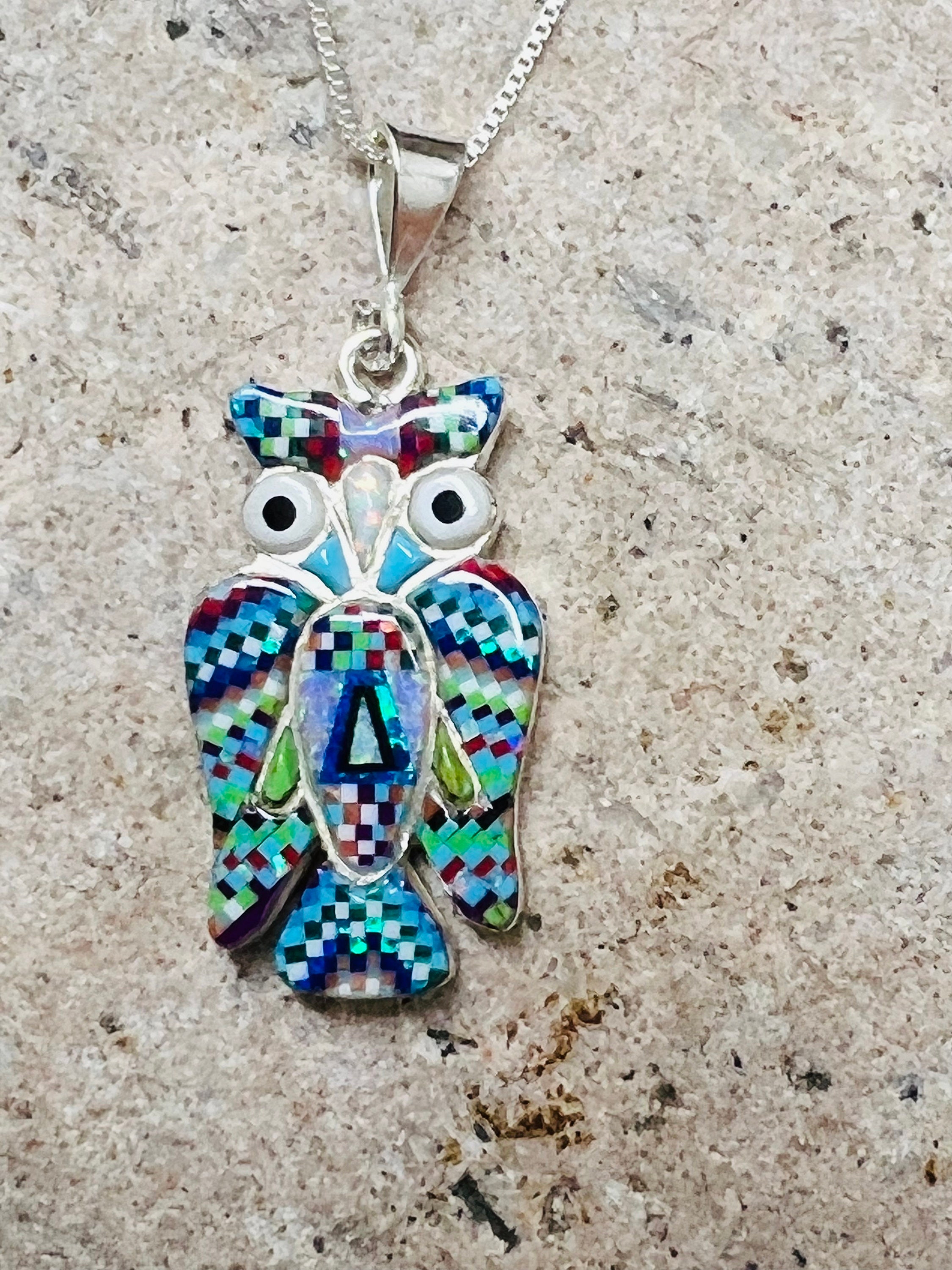 Multi Color Owl/colorful Owl Pendant/sterling Silver Multi Color Owls ...